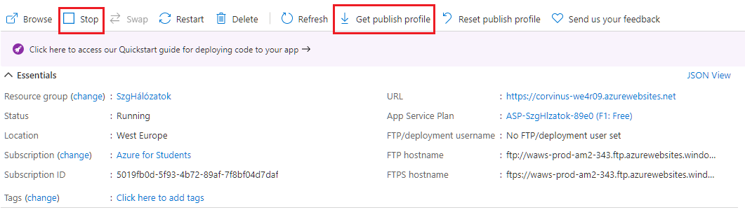 ASP .NET projekt létrehozása és hibakeresése; deployment Azure felhőbe ...